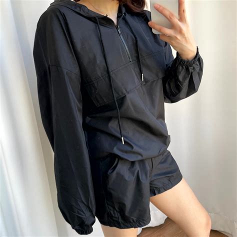 Set 바스락 후드 아노락 맨투맨 반 집업 여자 바람막이 트레이닝 세트 여성 운동복 허리밴딩 팬츠