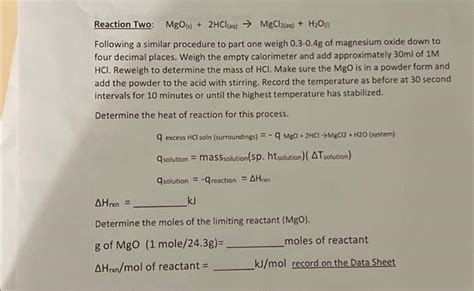 Solved Reaction Two Mgo S Hcl Aq Mgcl Aq H O N Chegg Com