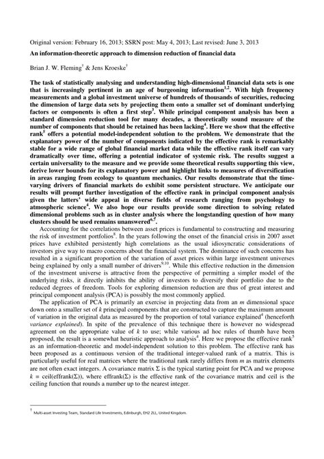 Pdf An Information Theoretic Approach To Dimension Reduction Of