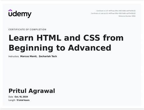 Pritul Agrawal On Linkedin Html Css Udemy Video Certificate