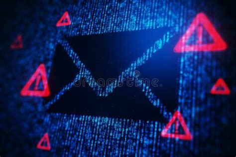 Digital Envelope With Warning Symbols In A Futuristic Cyber Theme 3d