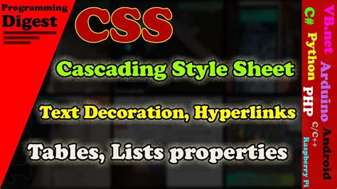 CSS Cascading Style Sheet Text Decoration Hyperlinks Tables List