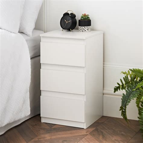 Sienna 3 Drawer Bedside Table White Bedside Tables Bandm Stores