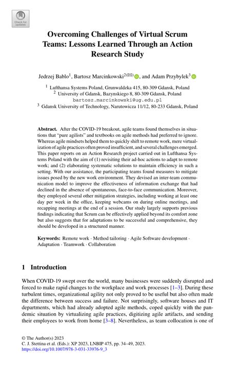PDF Overcoming Challenges Of Virtual Scrum Teams Lessons Learned Through An Action Research Study