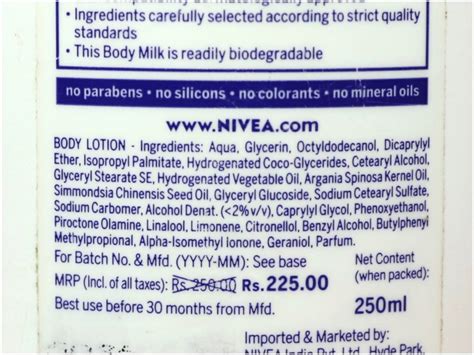 Nivea Lotion Ingredients