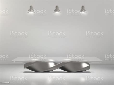 디스플레이 제품 쇼케이스 빈 제품 램프와 빈 방에 서 받침대 3d 렌더링 초현대적에 대한 스톡 사진 및 기타 이미지 초현대적