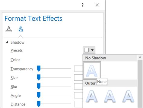 Text Shadow Format Text Effects