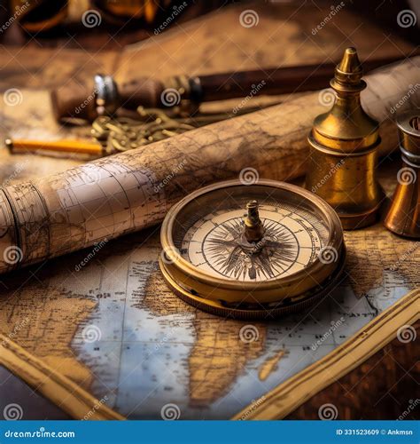 Cartography And Map Making Featuring Elements Like Maps Compasses And Cartographic Tools