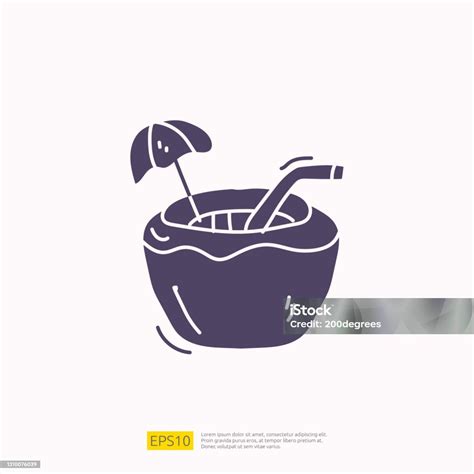 여행 휴가 투어 및 공석 개념 벡터 일러스트레이션 코코넛 드링크 낙서 실루엣 글리프 아이콘 기호 기호 과일에 대한 스톡 벡터 아트 및 기타 이미지 Istock