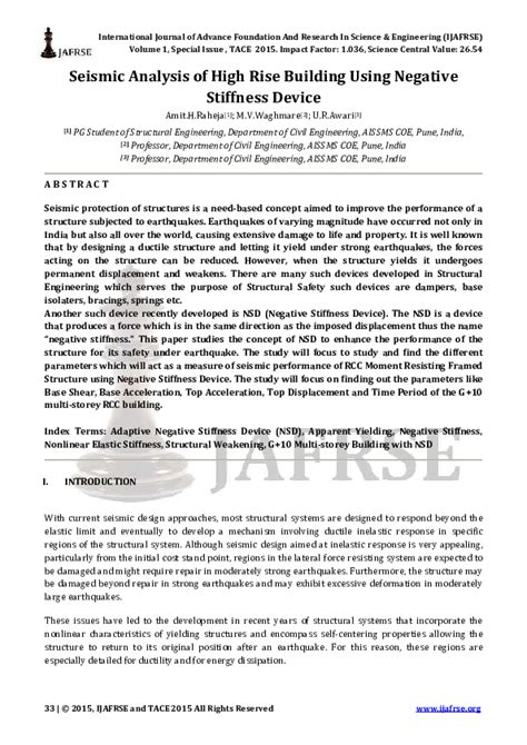 Pdf Seismic Analysis Of High Rise Building Using Negative Stiffness Device