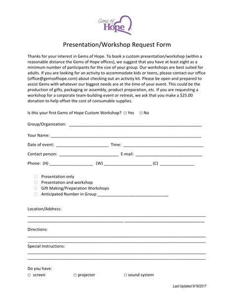 Pdf Presentationworkshop Request Form Thanks For Your Interest In