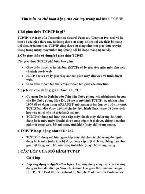 Tìm Hiểu Cơ Chế Hoạt động Của Các Lớp Trong Mô Hình Tcpip 1bộ Giao Thức Tcpip Là Gì Pdf