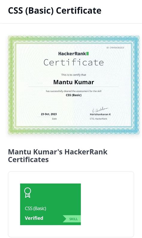 Mantu Kumar On Linkedin Hackerrank Certificate