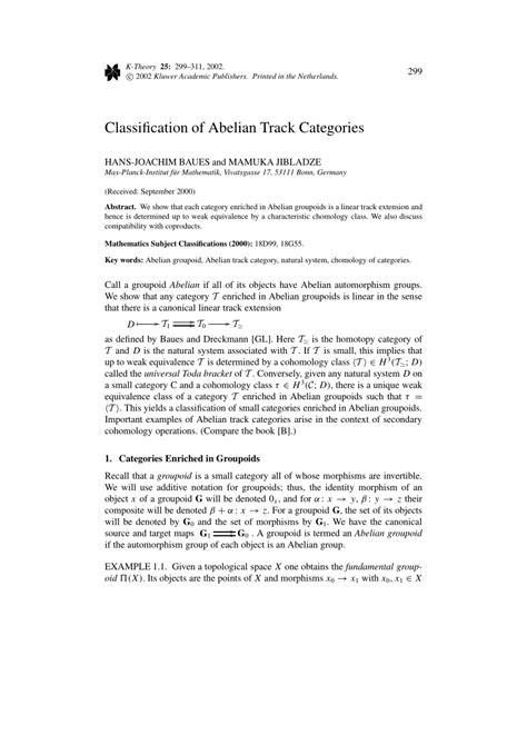 Pdf Classification Of Abelian Track Categories