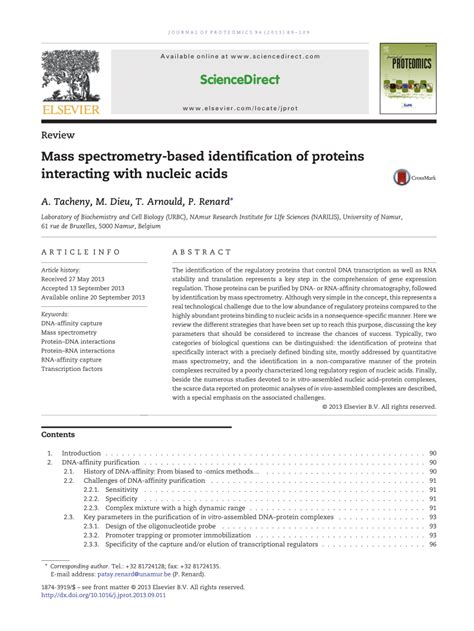 PDF Mass Spectrometry Based Identification Of Proteins Interacting With Nucleic Acids