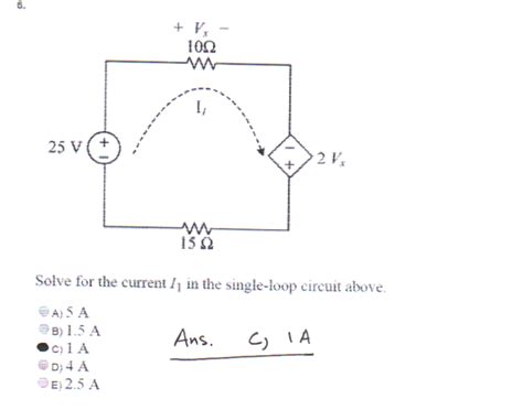 Solved Solve For The Current I1 In The Single Loop
