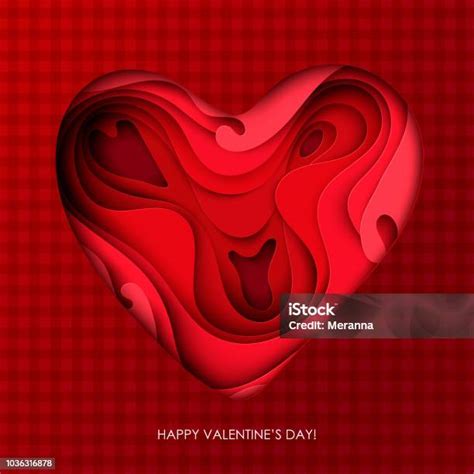 종이 예술 만화 추상 심장 파도 구멍 발렌타인의 날 종이 배경 개척 현대 종이 접기 디자인 서식 파일입니다 빨강의 그늘에서 3d 종이 레이어 곡선에 대한 스톡 벡터 아트 및