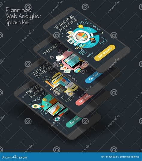 Flat Design Responsive Ui Mobile App With 3d Mockups Stock Vector