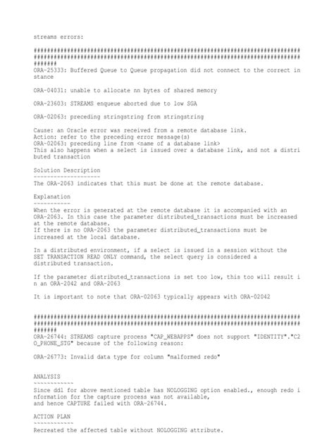 Streams Errors Pdf Oracle Database Software Bug