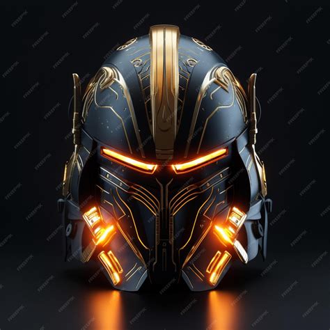 Premium Ai Image Beautiful Black And Gold Shape Armorer Helmet 3d