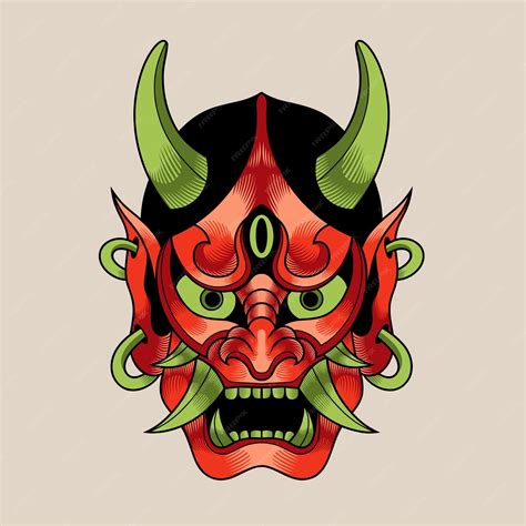 Premium Vector Hand Drawn Traditional Tattoo Of A Japanese Oni Mask 8