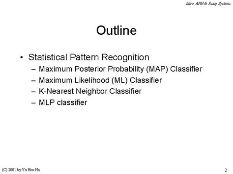 Intro ANN Fuzzy Systems Lecture Pattern Classification