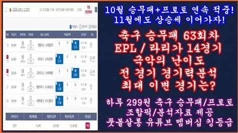 2부 축구 토토 승무패 63회차 Epl라리가 현미경분석 최종픽축구 프로토 승부식스포츠토토풋볼살롱 축구 토토 승무패