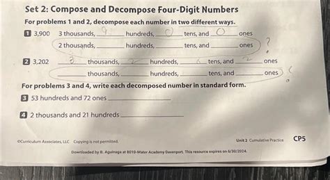 Solved Set Compose And Decompose Four Digit Numbers For Chegg Com