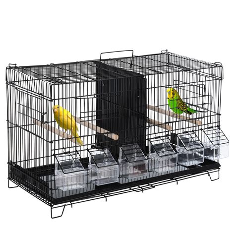 Pawhut Lot De 2 Cages à Oiseaux Mangeoires Perchoirs 8 Portes Plateau