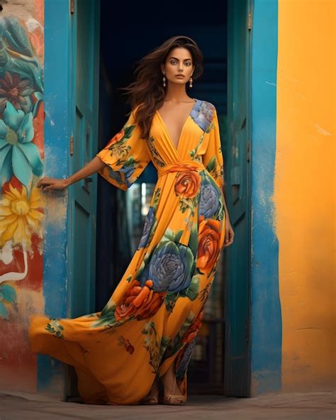 Premium Ai Image Hourglass Figure Model Wearing A Low Cut Vneck Maxi