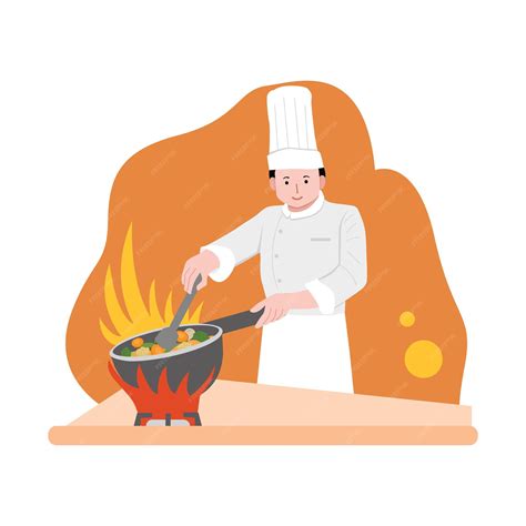 Premium Vector Restaurant Chef Cooking Food With Wok On Fire