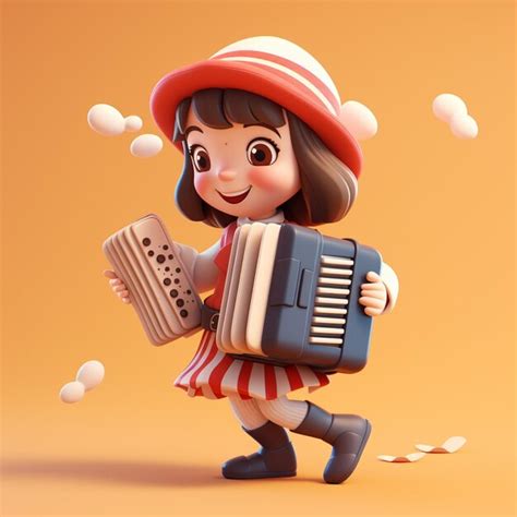 Premium Photo Cartoon Girl In A Red Hat Playing An Accordion Generative Ai