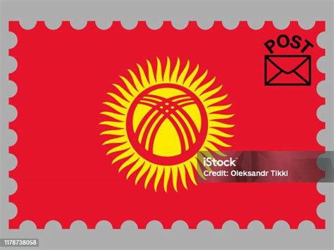 우표 내부 키르기스스탄 국기 배경에 격리됩니다 원래 색상과 비율 창의적 벡터 일러스트레이션 국가 집합 엽서 로고 문자 국가 관광명소에 대한 스톡 벡터 아트 및 기타 이미지