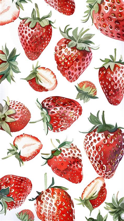 흰 배경에 중앙에 있는 딸기 수채화 파스텔 색상