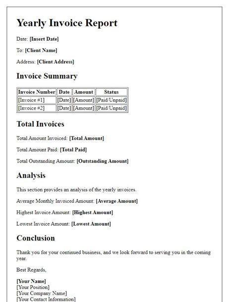 Letter Template For Annual Invoice Summary Report Free Samples In Pdf