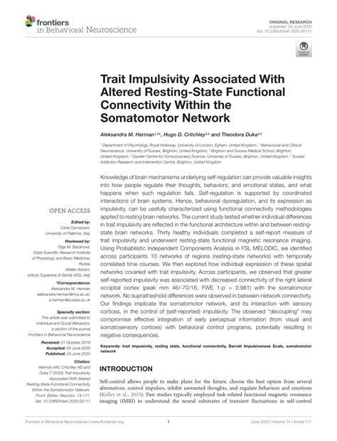 Pdf Trait Impulsivity Associated With Altered Resting State