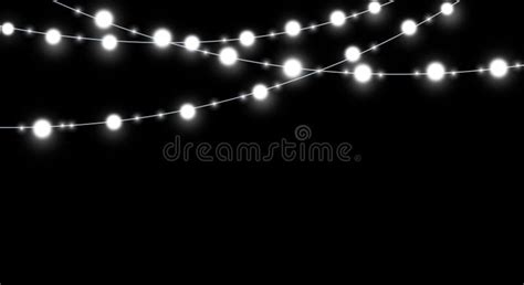 White String Christmas Lights In Black Background For Decoration And Abstract Holiday Background
