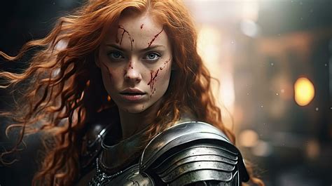Beautiful Female Warrior In Medieval Metal Armor With Sword Fairy Tale