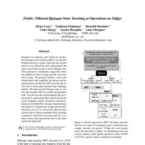 Diable Efficient Dialogue State Tracking As Operations On Tables Acl Anthology