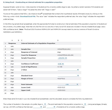 Solved 8 Using Excel Constructing An Interval Estimate For A