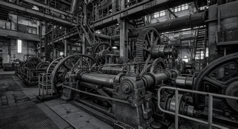 exploring old industrial machines in factory interior with vintage