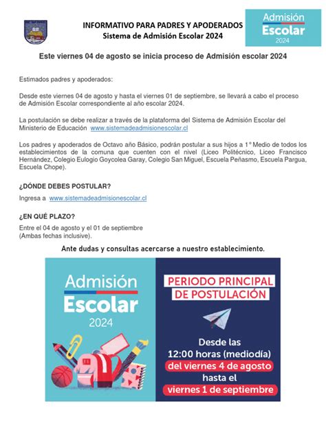 Informativo Para Padres Y Apoderados Pdf