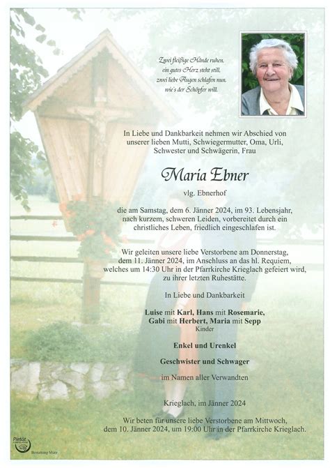 Maria Ebner • Bestattung Mürzzuschlag