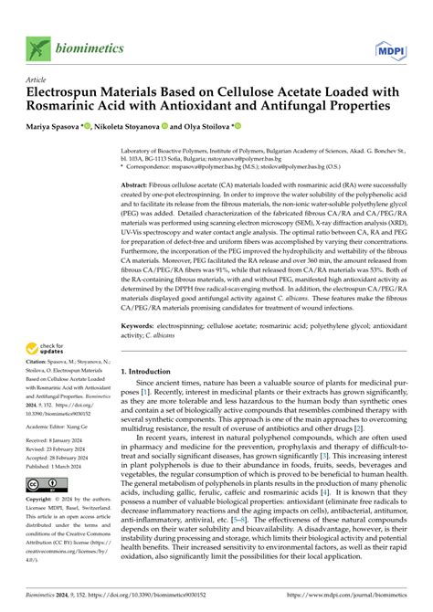 Pdf Electrospun Materials Based On Cellulose Acetate Loaded With Rosmarinic Acid With