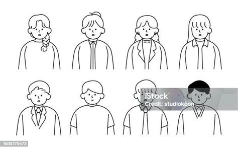 개요 아바타 프로필 세트 사무원 손으로 그린 아이콘 스타일 플랫 라인 벡터 Group A에 대한 스톡 벡터 아트 및 기타 이미지