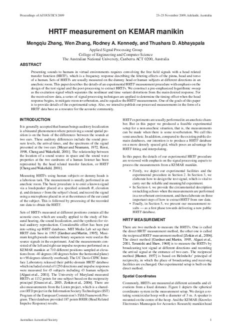 Pdf Hrtf Measurement On Kemar Manikin