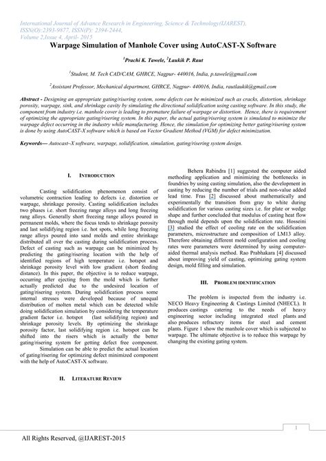 Warpage Simulation Of Manhole Cover Using Auto Cast X Software Pdf Physics Science