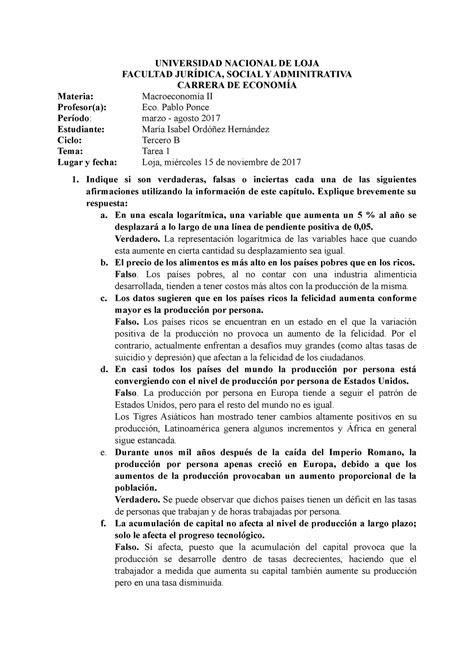 Tarea Variables Macroeconómicas Universidad Nacional De Loja Facultad JurÍdica Social Y