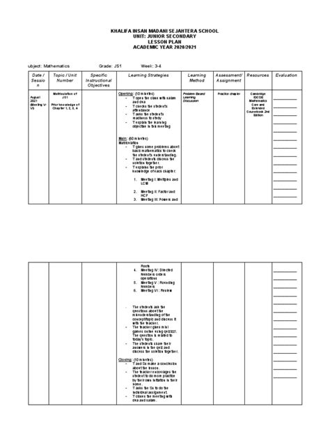 Lesson Plan Math Matriculation For Number Pdf Lesson Plan