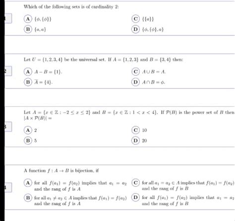 Solved Which Of The Following Sets Is Of Cardinality A Chegg
